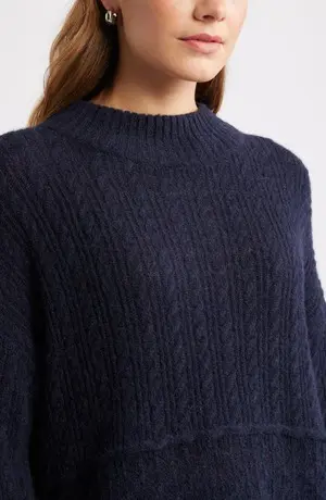 Treasure & Bond Mock Neck Alpaca & Wool Blend Sweater - Navy Still