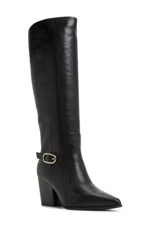 Aldo Knee High Leather Boot - Black