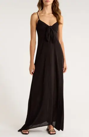 Elan Tie Front Cover-up Maxi Dress - Black