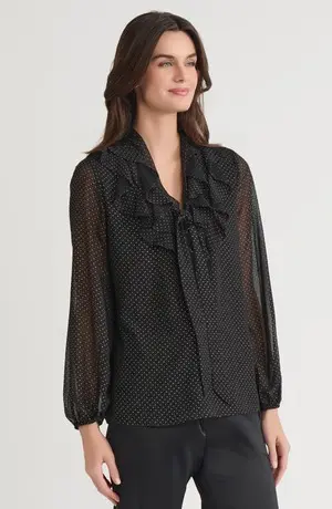 KASPER Ruffle Tie Front Top