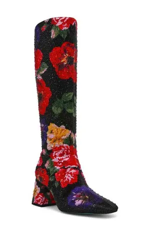 Betsey Johnson Rhinestone Floral Knee High Boots