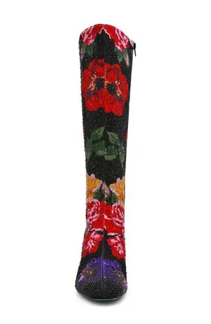 Betsey Johnson Rhinestone Floral Knee High Boots
