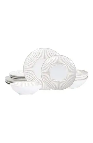 STONE + LAIN Linea Stoneware 24-piece Dinnerware Set - White 12-piece