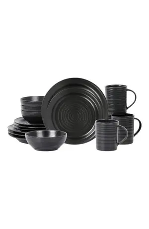 STONE + LAIN Orbit Stoneware 16-piece Dinnerware Set With Cereal Bowls And Mugs - Charcoal