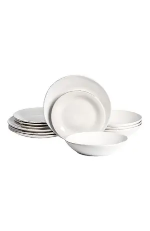 STONE + LAIN Essence Stoneware 12-piece Dinnerware Set - White