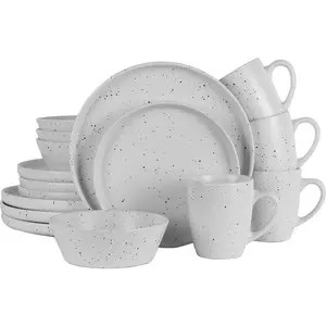 STONE + LAIN Jade Stoneware 16-piece Dinnerware Set - White