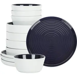STONE + LAIN Elica Stoneware 12-piece Dinnerware Set - Navy And White