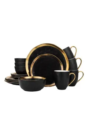 STONE + LAIN Florian Porcelain 16-piece Dinnerware Set - Black