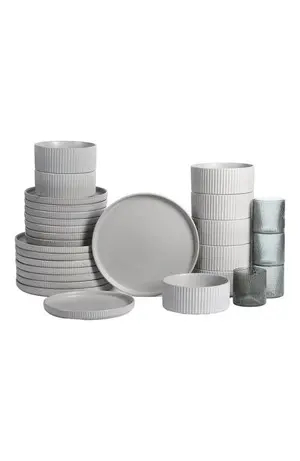 STONE + LAIN Haven Stoneware 32-piece Dinnerare Set With Glasses - Grey 24-piece