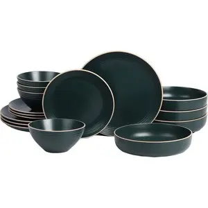 STONE + LAIN Lauren Stoneware 16-piece Dinnerware Set Dark Green