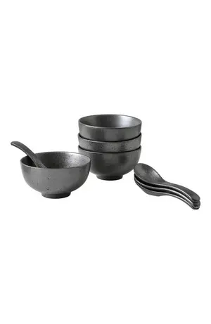 STONE + LAIN Valencia Porcelain 8-piece Bowl And Spoon Set - Metallic Grey