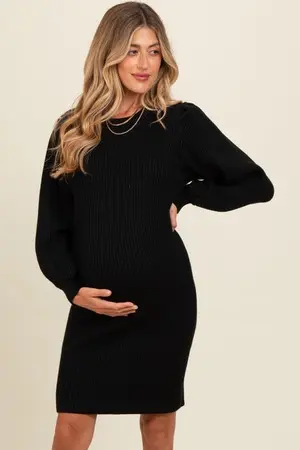 PINKBLUSH Bubble Sleeve Sweater Dress - Black