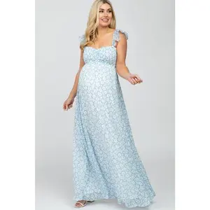 PINKBLUSH Floral Chiffon Maxi Dress - Light Blue