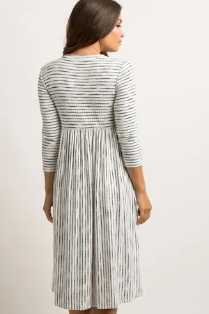 PINKBLUSH Ribbed Striped Pleated Midi Dress