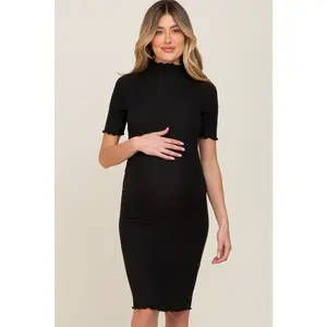 PINKBLUSH Ribbed Mock Neck Fitted Midi Dress