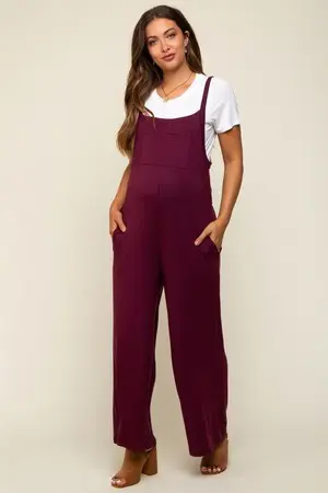 PINKBLUSH Sleeveless Wide Leg Maternity Jumpsuit - Burgundy