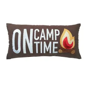 C&F HOME Campfire "on Camp Time" Embroidered Long Accent Pillow 10" X 20 - Grey