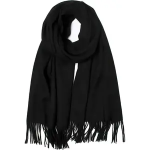 SILKSILKY Pure Wool Scarf Shawl Black