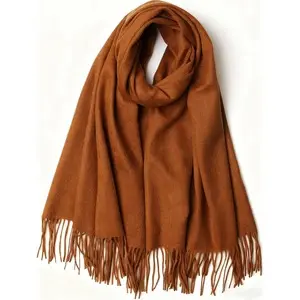 SILKSILKY Pure Wool Scarf Shawl Brown