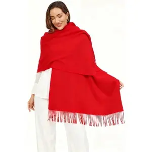 SILKSILKY Pure Wool Scarf Shawl - Red