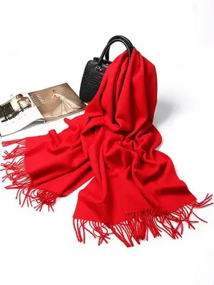 SILKSILKY Pure Wool Scarf Shawl - Red