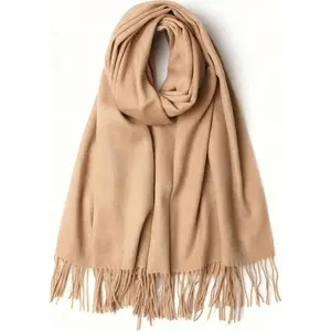 SILKSILKY Pure Wool Scarf Shawl Tan