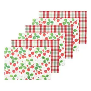 C&F HOME Strawberry Patch & Plaid Placemats Set Of 6 - Red