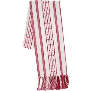 CAROL & FRANK Oriana Ruby Tassel Christmas Embroide Cotton Waffle Weave Dishtowel - Red