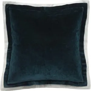 ELISABETH YORK Sancia Solid Ink With Trim Velvet Decor Throw Pillow, 20" X 20" Cover And Insert Set - Blue