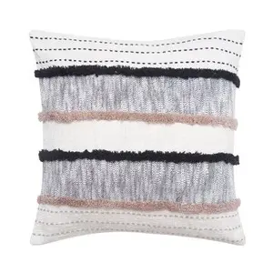 CAROL & FRANK Benn Striped Tufted Texture Cotton Decorative Throw Pillow - Black