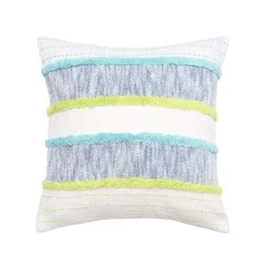 CAROL & FRANK Benn Striped Tufted Texture Cotton Decorative Throw Pillow - Blue