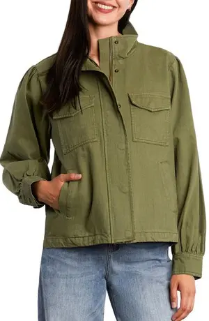 BILLY T Cotton-blend Jacket With Puff Shoulders - Soft Olive