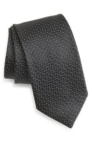 Eton Pin Dot Woven Silk Neck Tie - Black