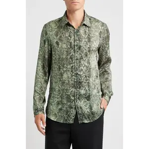 OPEN EDIT Snakeskin Print Satin Button-up Shirt