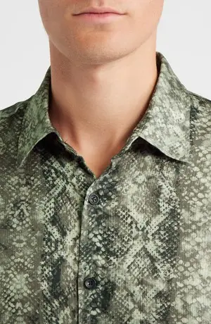 OPEN EDIT Snakeskin Print Satin Button-up Shirt