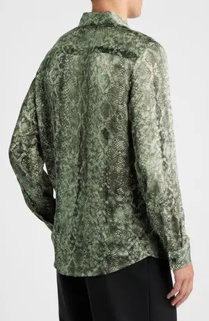 OPEN EDIT Snakeskin Print Satin Button-up Shirt