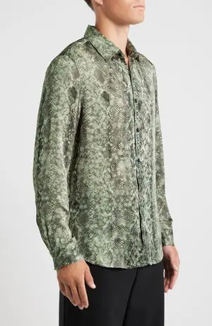 OPEN EDIT Snakeskin Print Satin Button-up Shirt