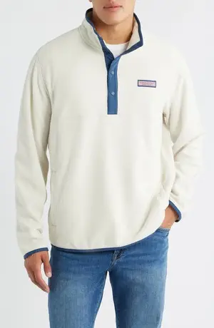 Vineyard Vines Harbor Fleece Snap Placket Pullover - Stone