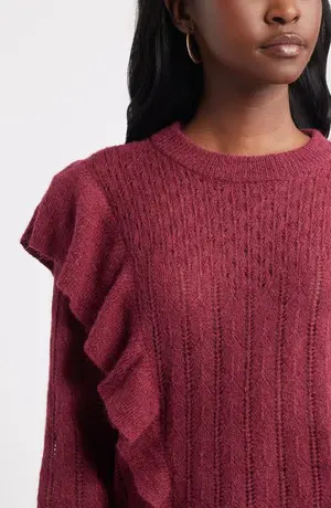 Treasure & Bond Ruffle Pointelle Sweater - Burgundy Rhode