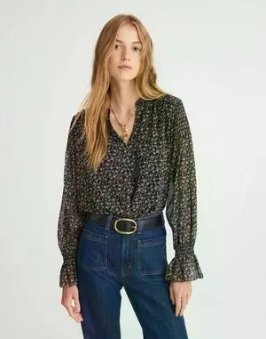 Madewell Floral Georgette Split-neck Top