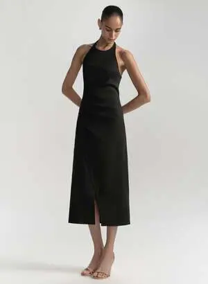 A.L.C. Sylvie Linen Midi Halter Dress - Black | Editorialist