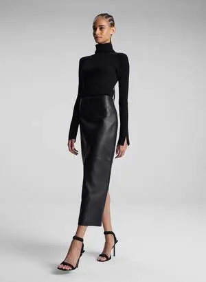 A.L.C. Marta Leather Midi Skirt - Black
