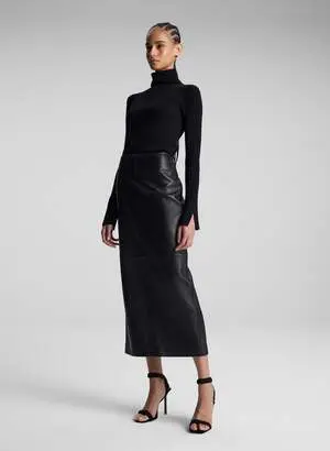 A.L.C. Marta Leather Midi Skirt - Black