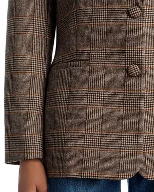 Aqua Button-front Plaid Blazer