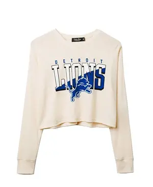 Junk Food Clothing Nfl Detroit Lions Slant Crop Thermal - Oatmeal