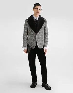 Dolce & Gabbana Single-breasted Dotted Wool Jacket With Fur Collar