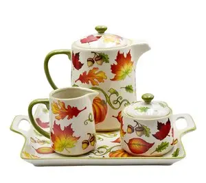 TEMP-TATIONS 4-piece Tea Set With Square Tray - One-color
