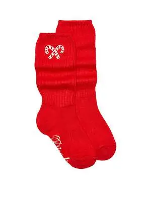 Pink Ribbed Slouch Socks Red