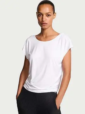 Victoria's Secret Vsx Drapey Knit Open-back Tee - White,ivory