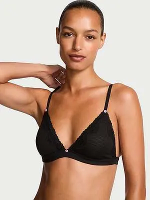 Victoria's Secret The T-shirt Cotton Shadow Stripe Unlined Triangle Bralette - Black